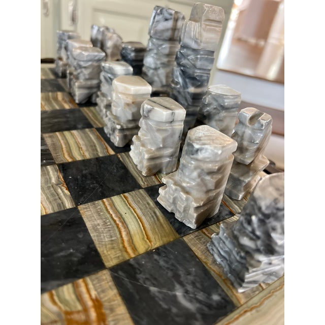 Antique Hand-Carved Wood Pedestal Chess Table With Inset Marble Board ...