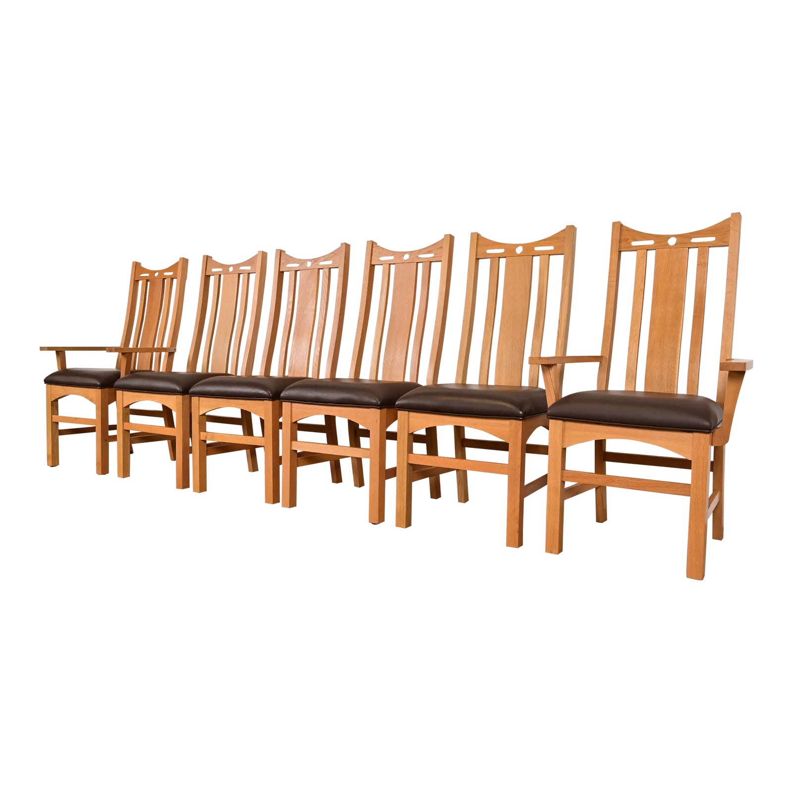 Stickley Style Mission Oak Arts & Crafts High Back Dining Chairs, Set ...