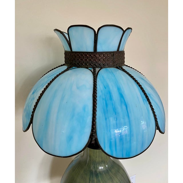 Italian Hand Painted Swans Ceramic Table Lamp With Slag Glass Shade ...