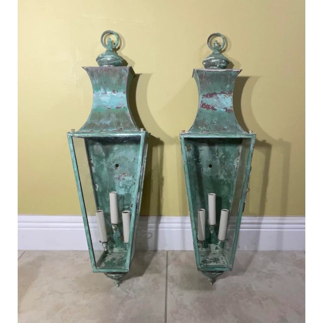 Pair of Hand Crafted Copper Wall Lanterns | Chairish