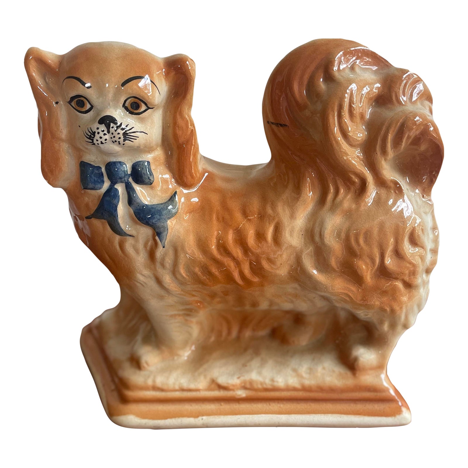 Vintage Staffordshire Pekingese Dog Ceramic Pottery Statue | Chairish