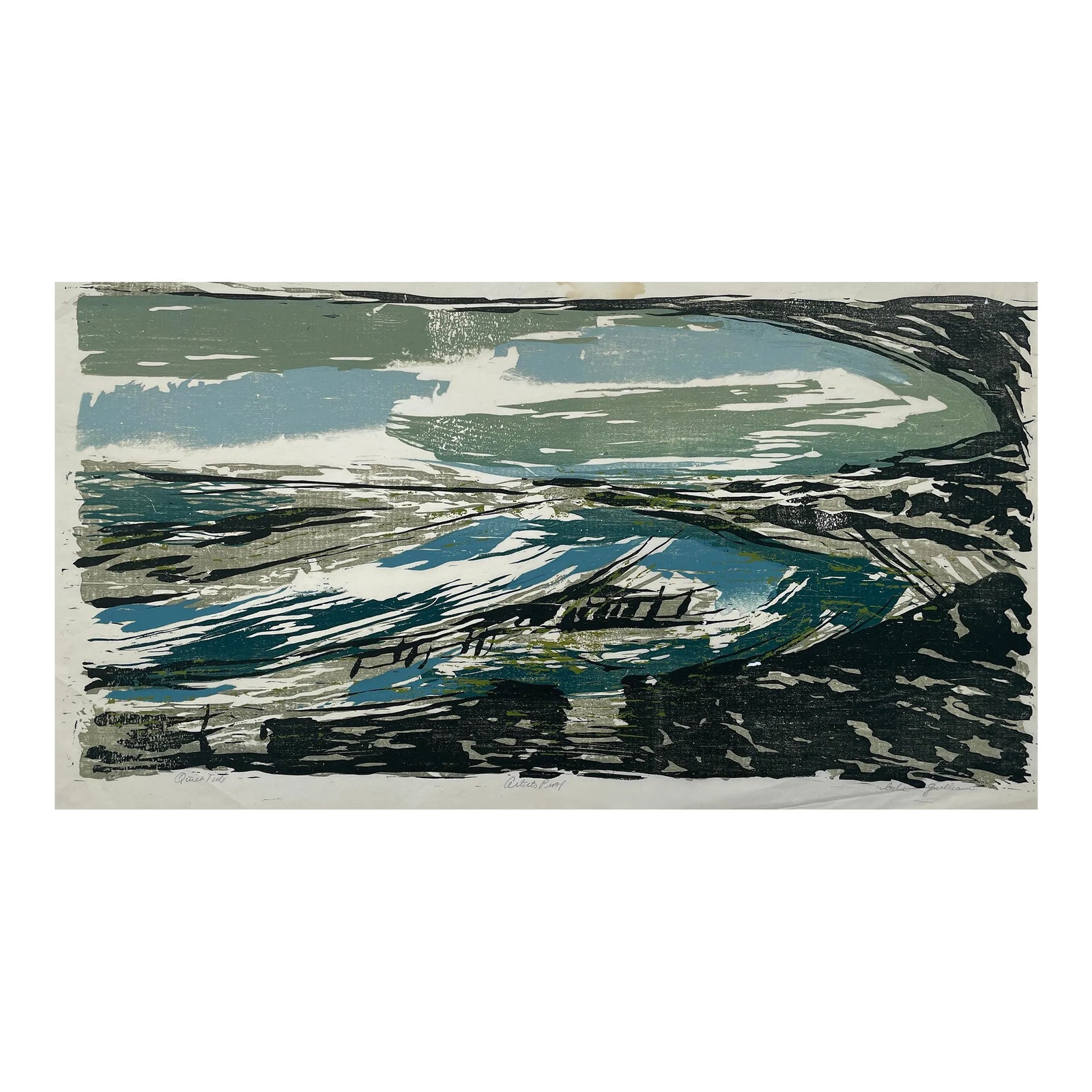 1950s Luke Gwilliam Queen Tide Woodblock | Chairish