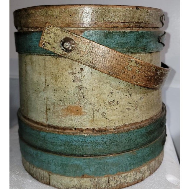 19thc Original Blue & Mustard Painted Furkin/Bucket | Chairish