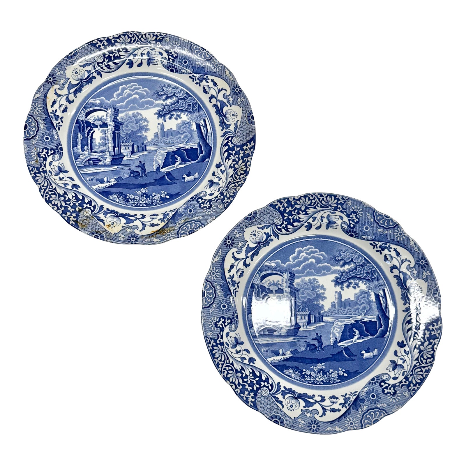Spode Blue & White Porcelain Dinner Plates - Set of 2 | Chairish