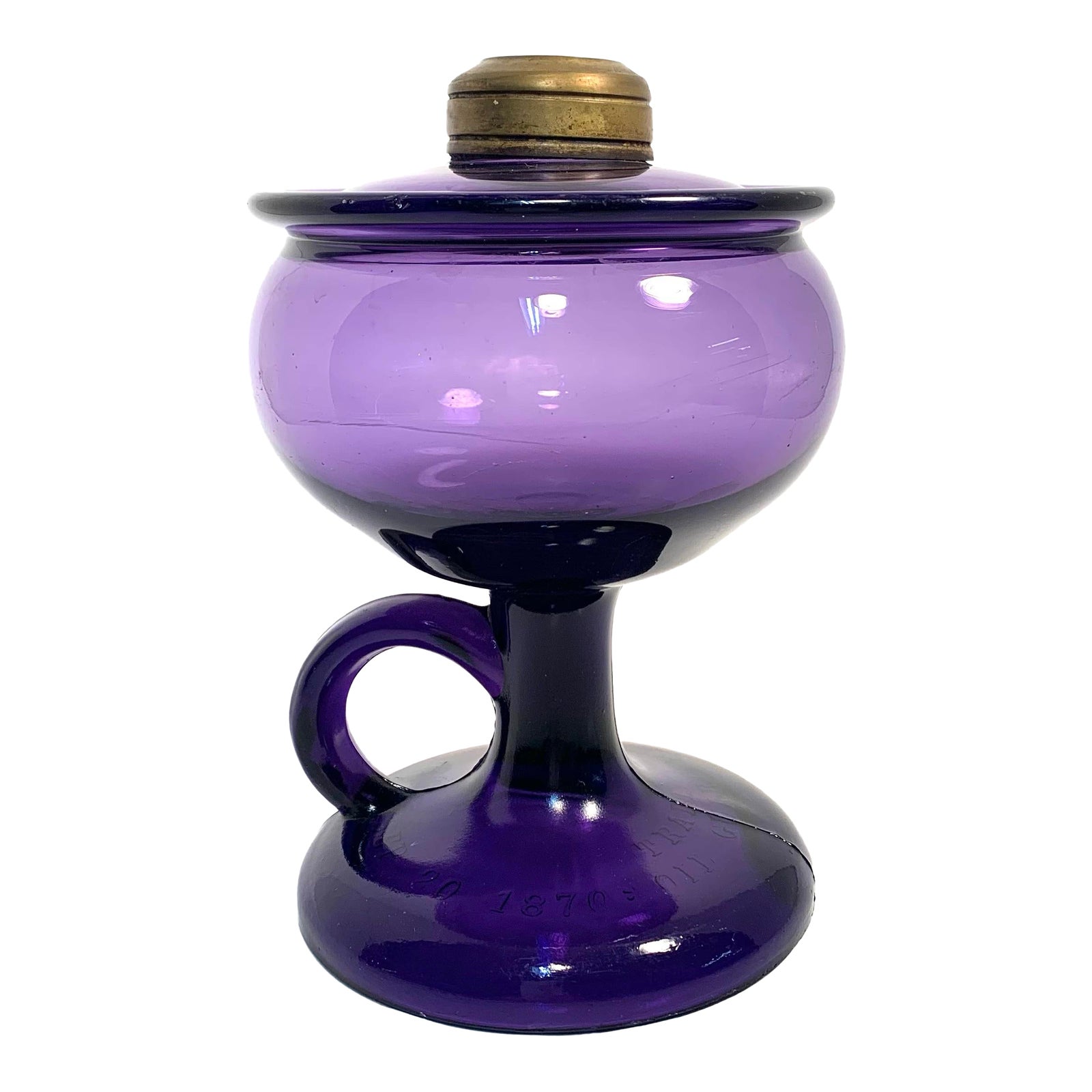 Late 19th Century Amethyst Pressed Glass Pedestal Finger Lamp Victorian ...