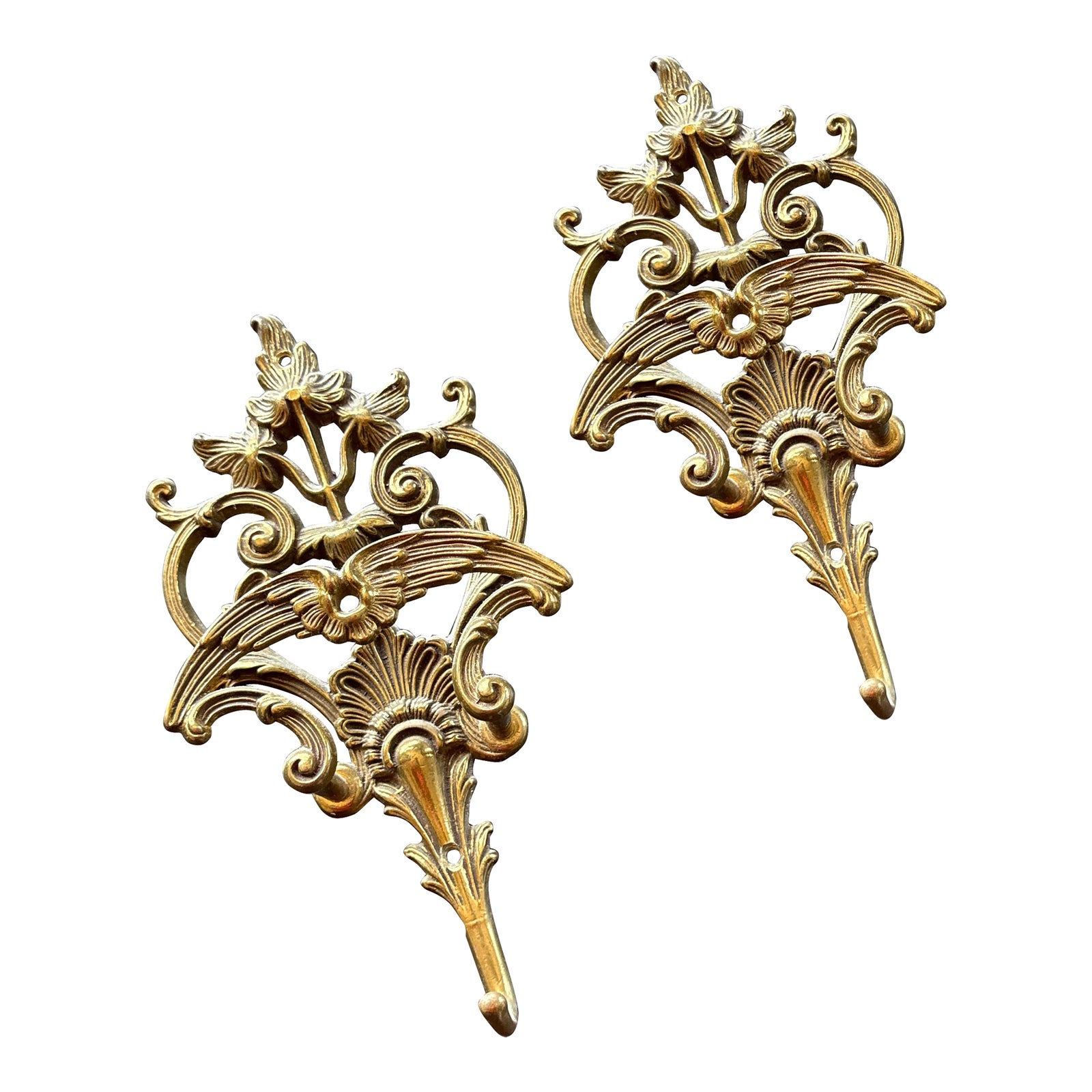 Solid Brass Coat and Hat Wall Valet - 2 Pieces | Chairish
