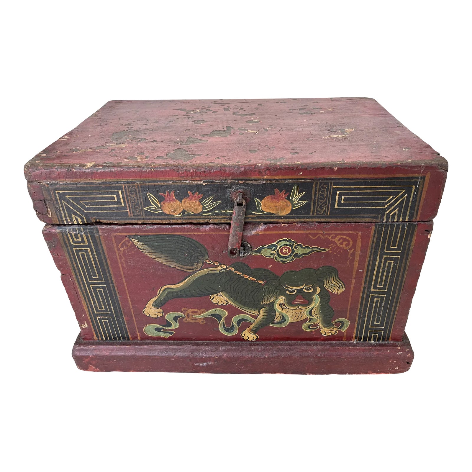 Early 20th Century Tibetan Red Painted Trunk | Chairish