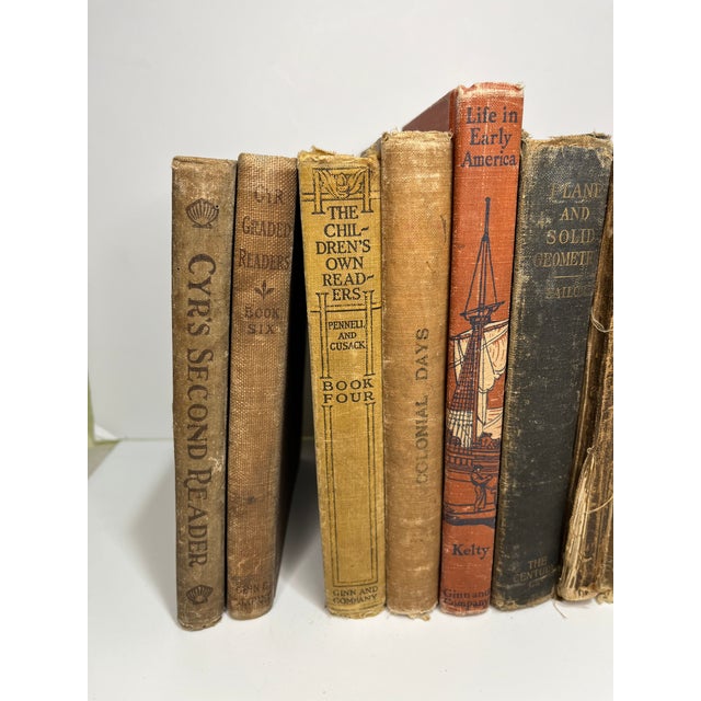 Neutral School Text Vintage Books - 11 Pieces | Chairish