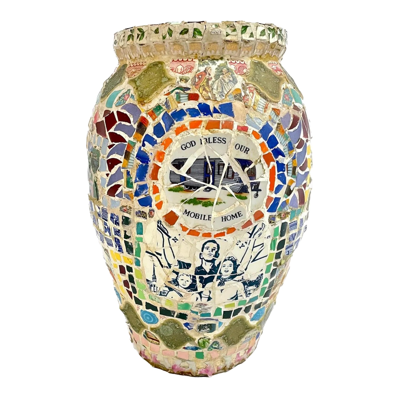 Vintage Composed Broken Porcelain & Ceramic Planter | Chairish