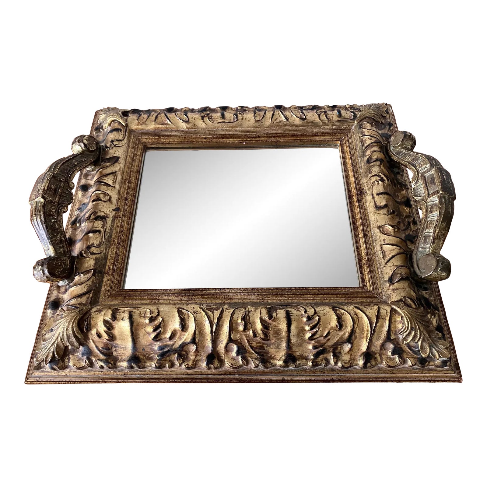 Late 20th Century Baroque Tray With Center Mirror | Chairish