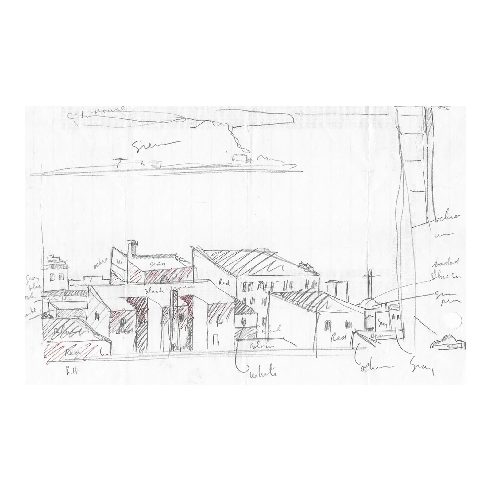 1970s Robert Herrmann Downtown Seattle Rooftops Drawing | Chairish