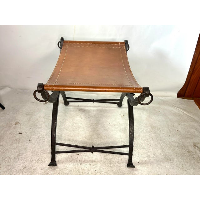 Antique Morgan Colt Style Wrought-Iron and Leather Folding Curule Stool ...