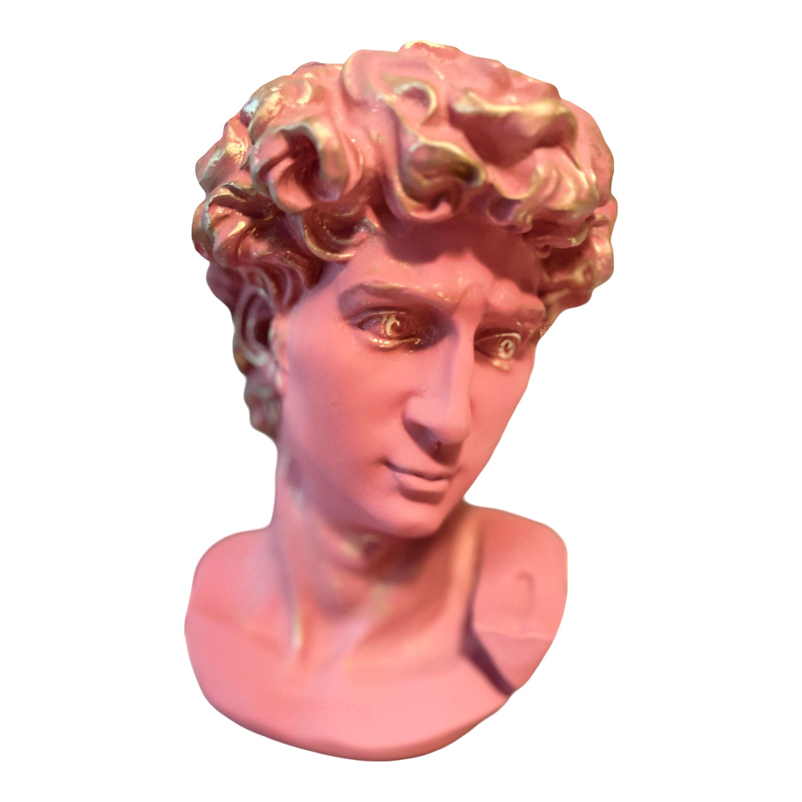 Pink David Bust Sculpture With Gold Accents | Chairish