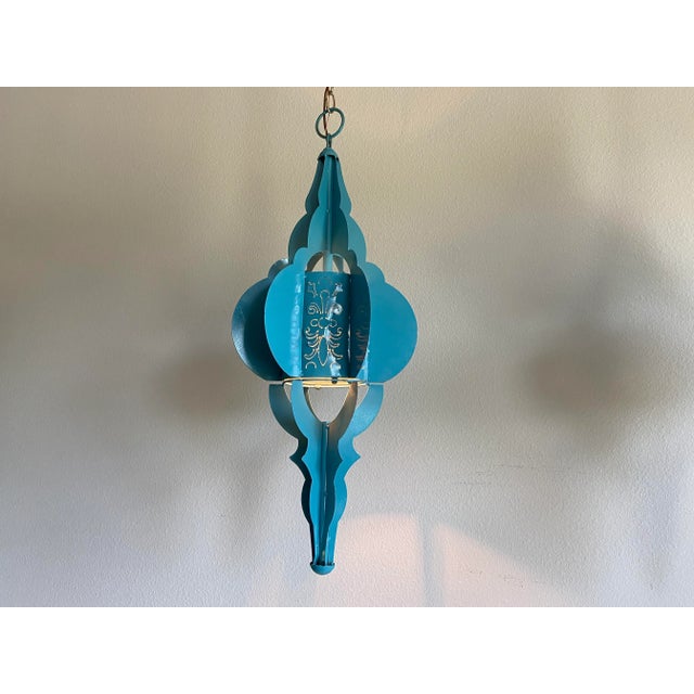Modern Blue Metal Moroccan Pendant Lights - a Pair | Chairish