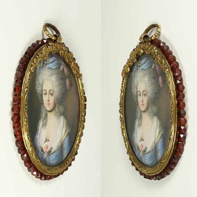 Mid 19th Century French Miniature Portrait Painting, Gilt Bronze ...