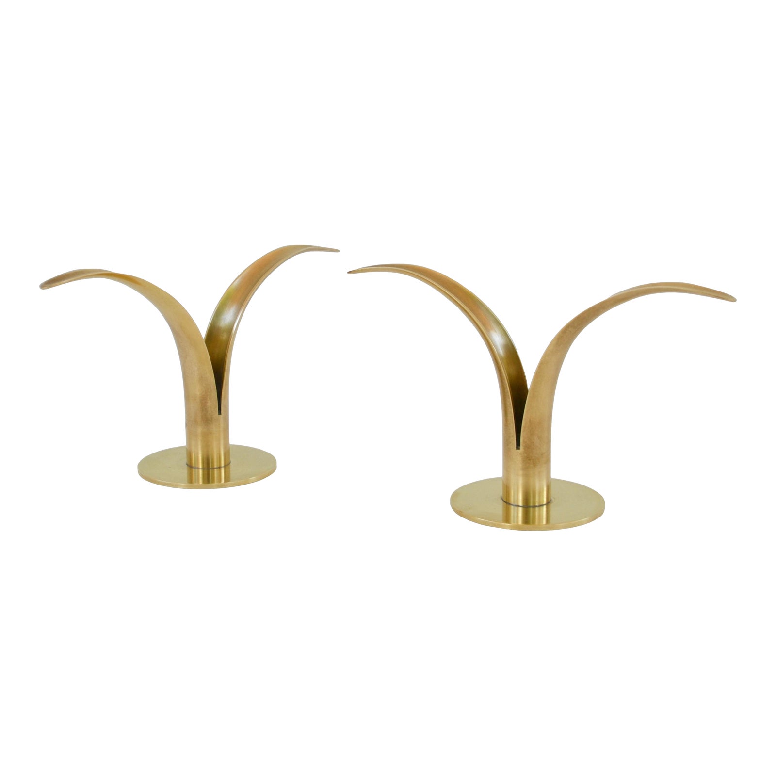 Pair of Mid Century Lily Form Brass Candlesticks | Chairish