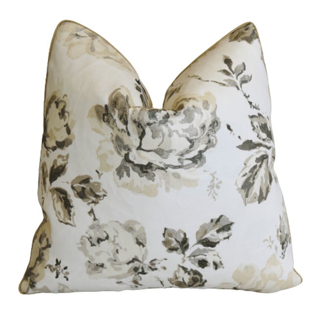 Designer Richard Smith Roses Linen Feather/Down Pillow 21" Square ...
