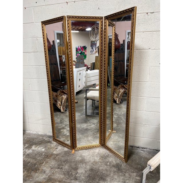 3 Panel Mirrored Screen Room Divider | Chairish
