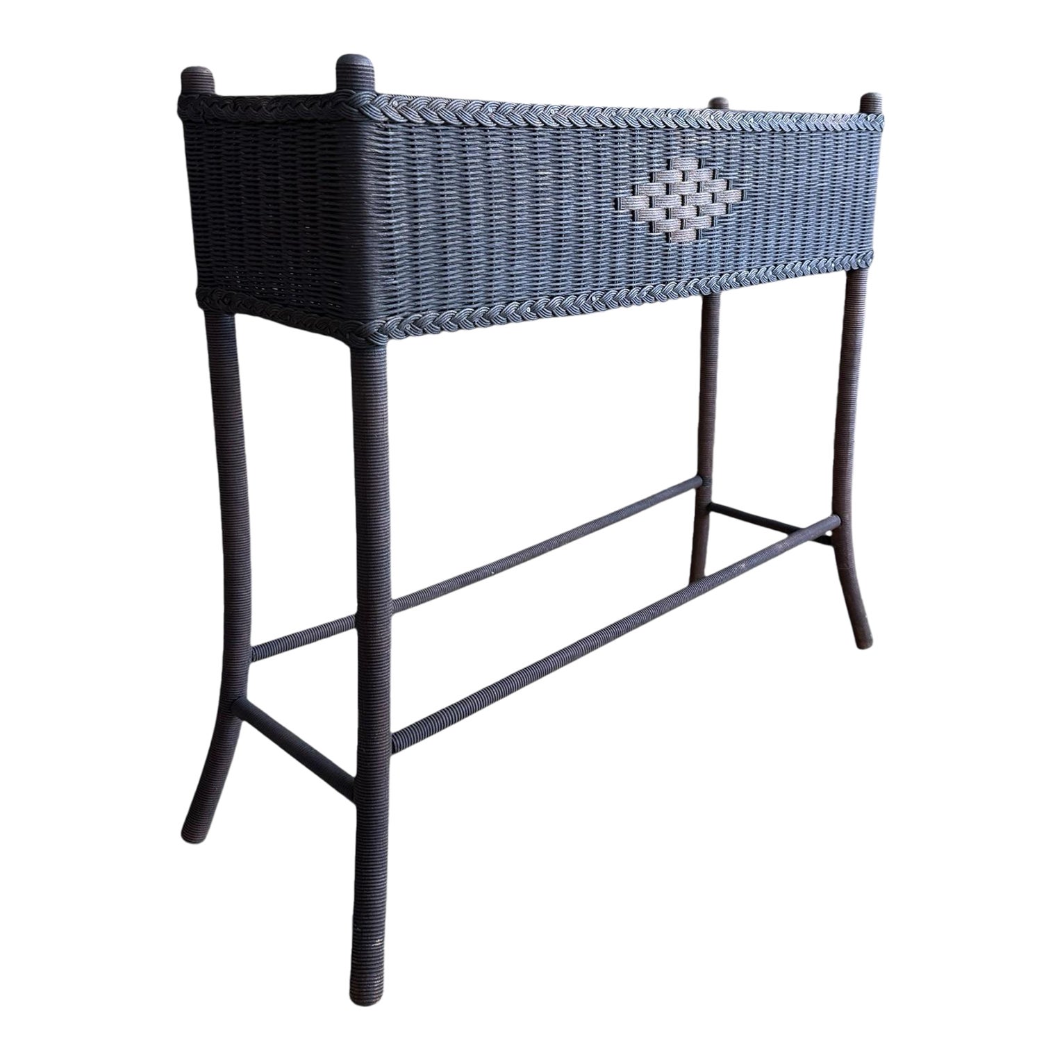 Antique Woven Hemp Plant Stand Wood Turned Spindle Legs | Chairish