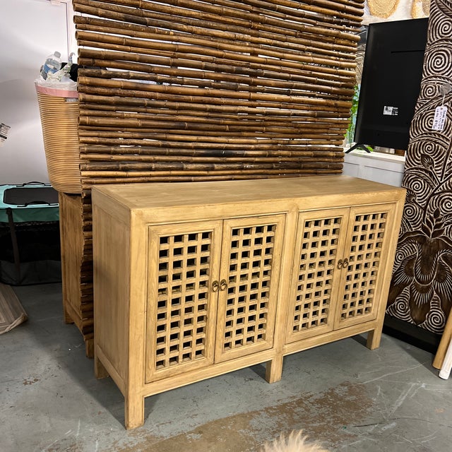 Natural 4 Door Lattice Sideboard Buffet | Chairish