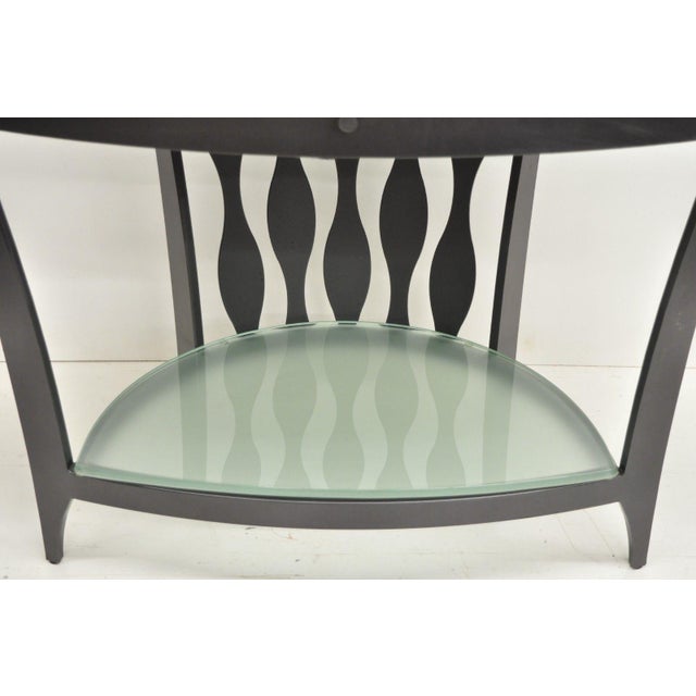 Steel & Glass Modernist Demilune Side Tables - A Pair | Chairish