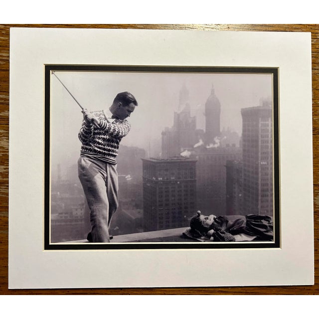 Vintage Photograph of Man on Rooftop in Nyc Swinging Golf Club at Woman ...
