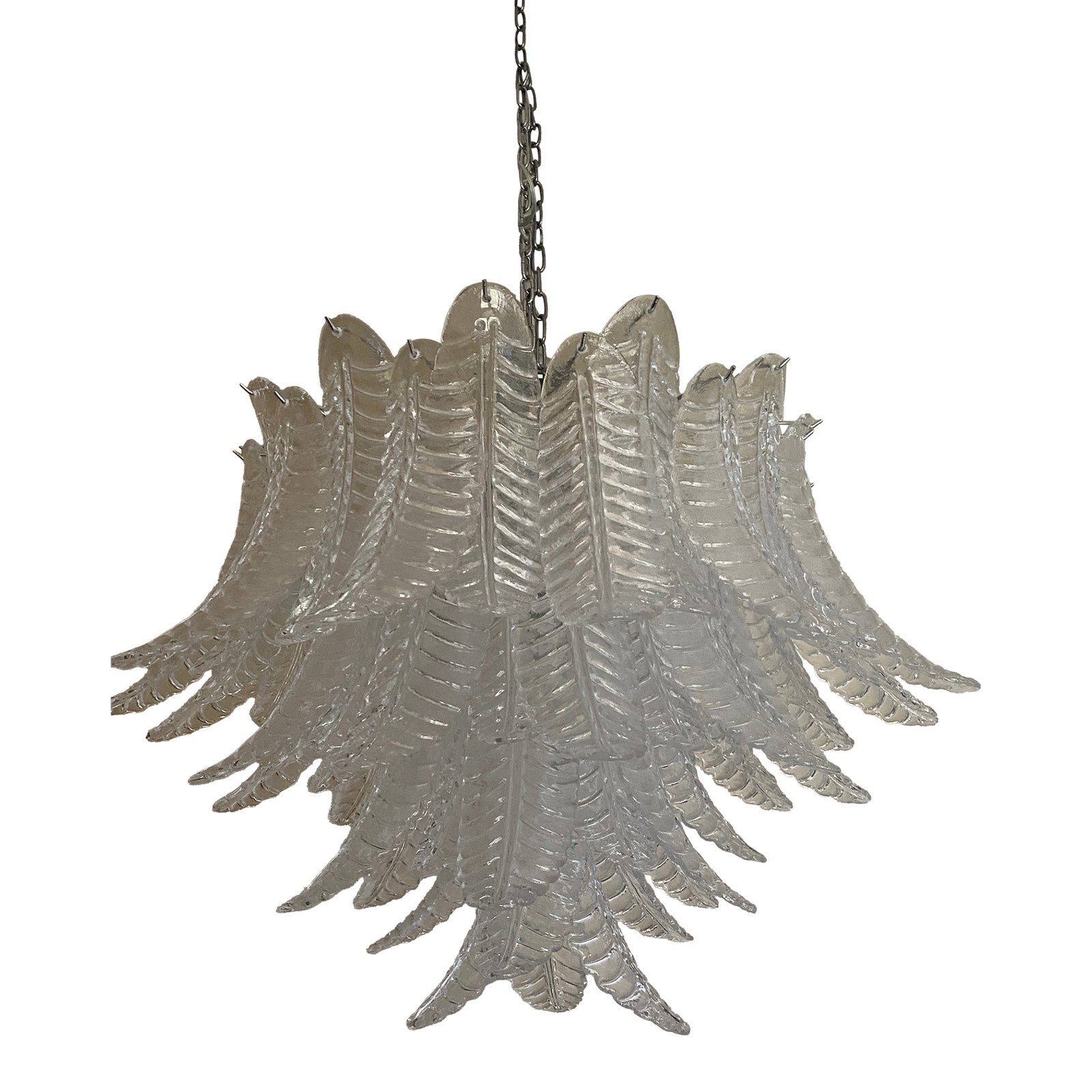Murano Style Glass Chandelier "Felce" in Clear Color Italian | Chairish
