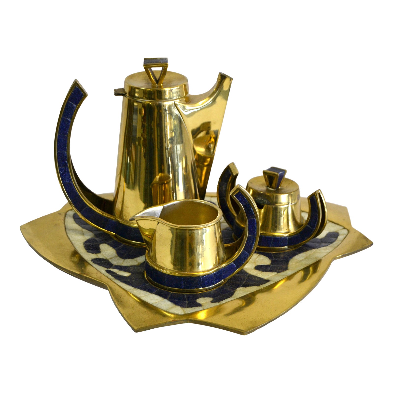 Set of 4 Rafael Teran Brass and Glass Mosaic Modernist Tea Serving Set ...