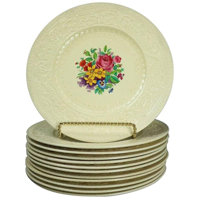 12 Antique English Royal Cauldron Embossed Porcelain Dinner Plates ...