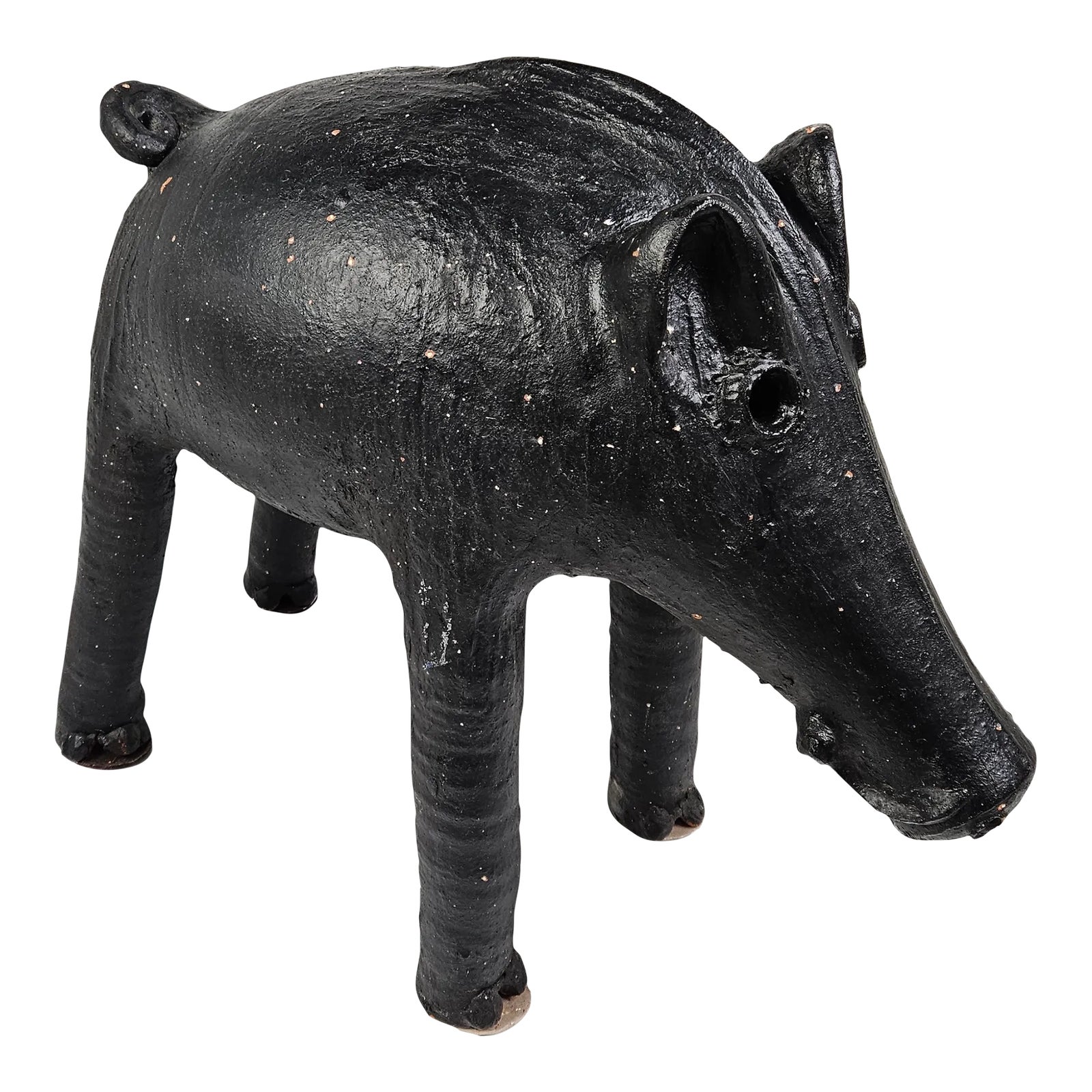 1980s Ceramic Moroccan Pig in Black Glaze | Chairish