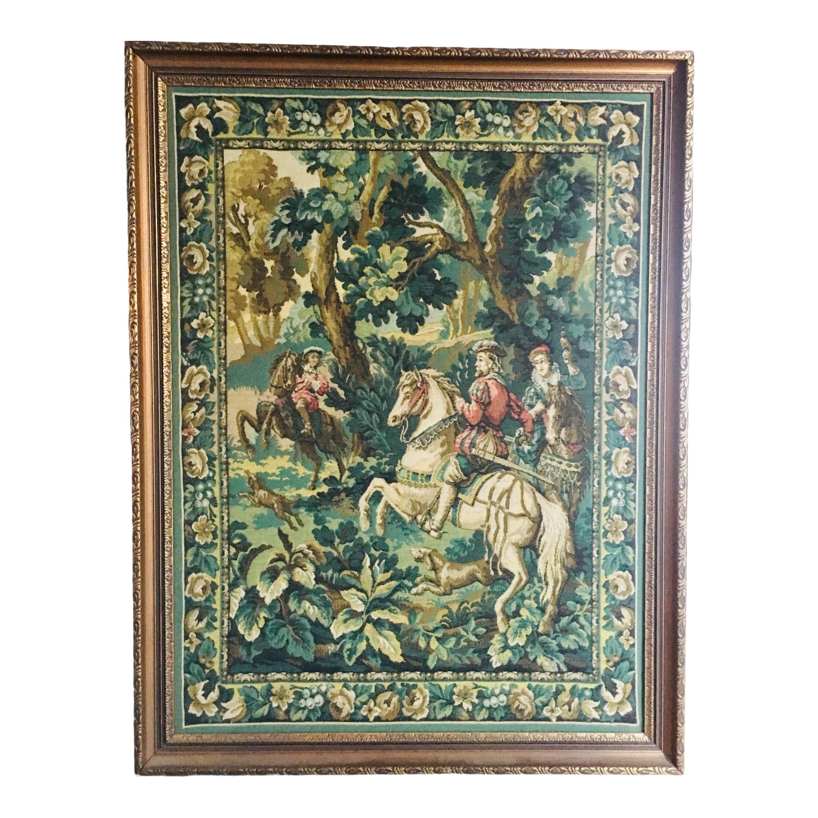French Needlepoint Tapestry, Framed | Chairish