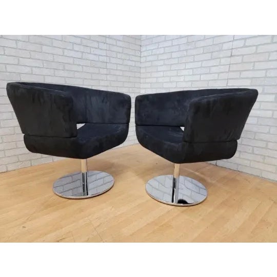 Modern Italian Tulip Chrome Base Lounge Chairs - Pair | Chairish