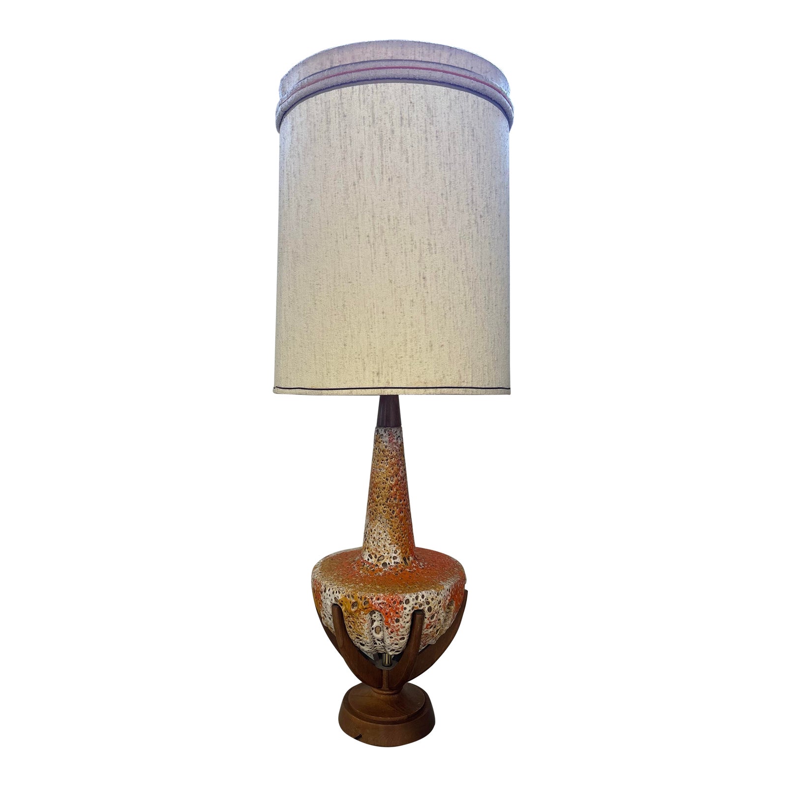 Mid-Century Modern Orange Lava Glaze Ceramic Table Lamp With Shade ...
