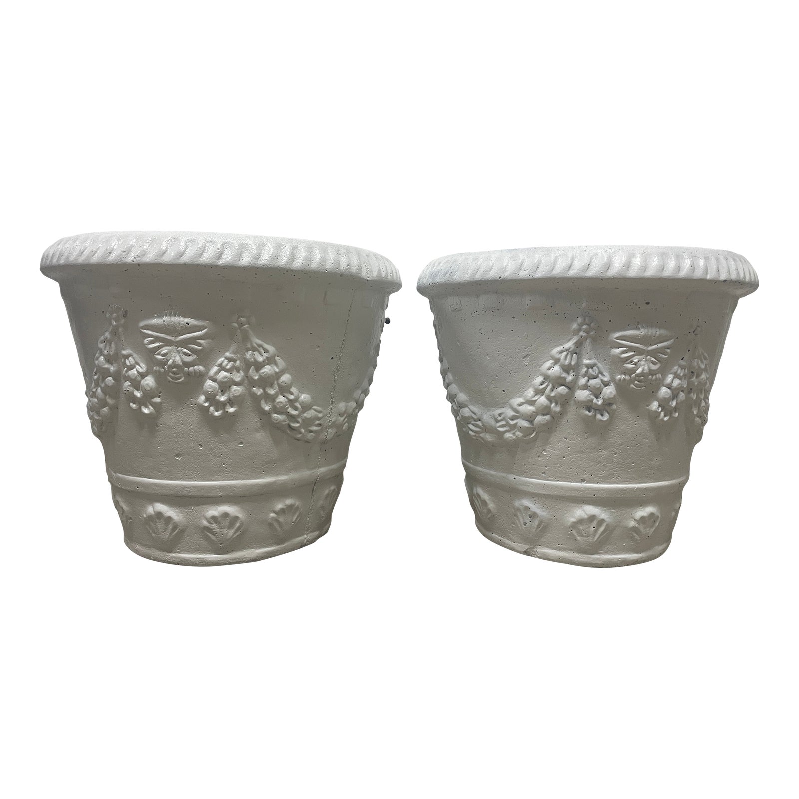 Early 20th Century Estate Size Rolled Rim Planters - Set of 2 | Chairish