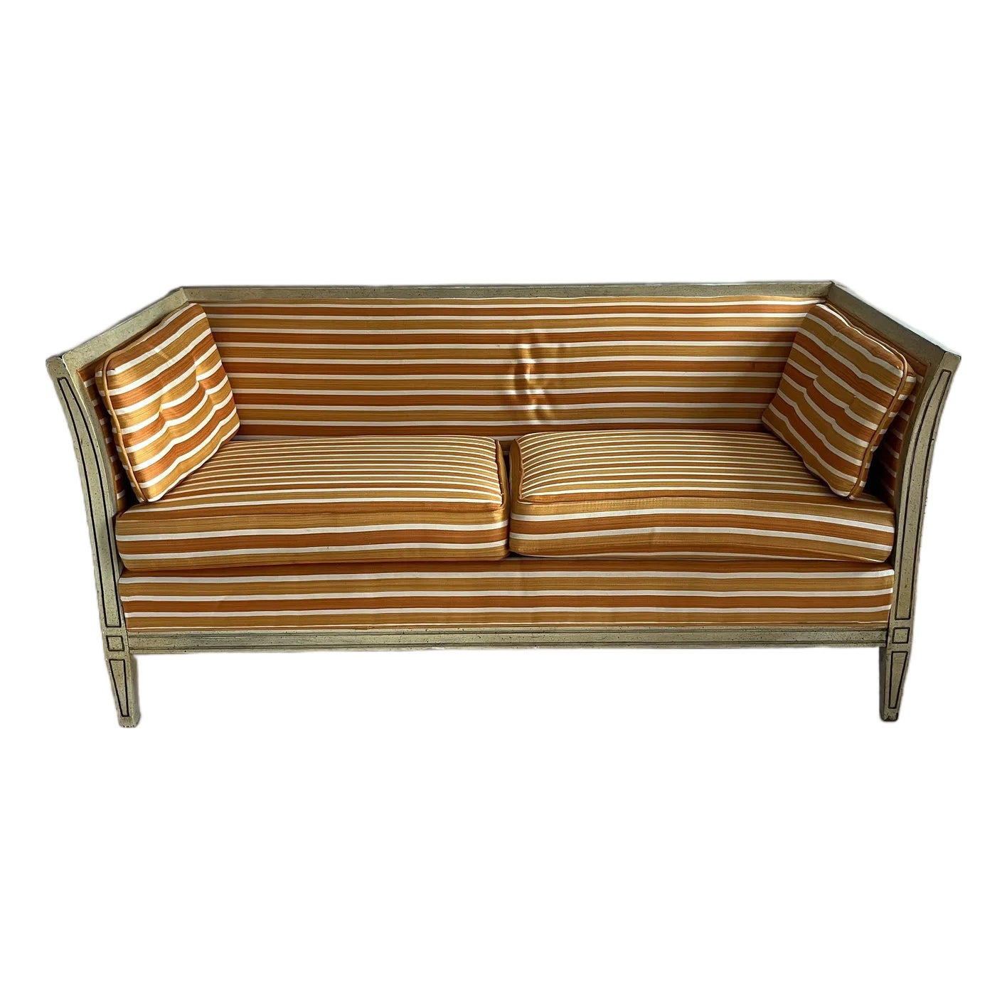 Vintage Caned Upholstered Small Square Sofa | Chairish