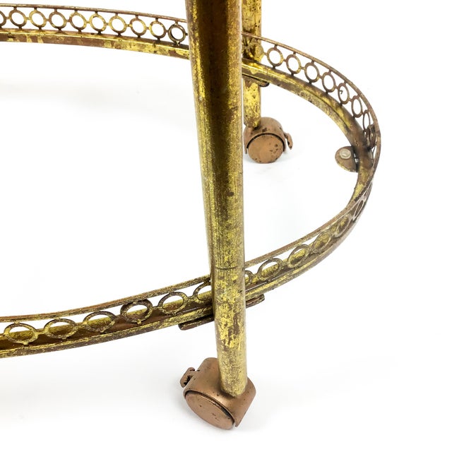 Gold Antique Finish Rolling Bar Cart Stand | Chairish