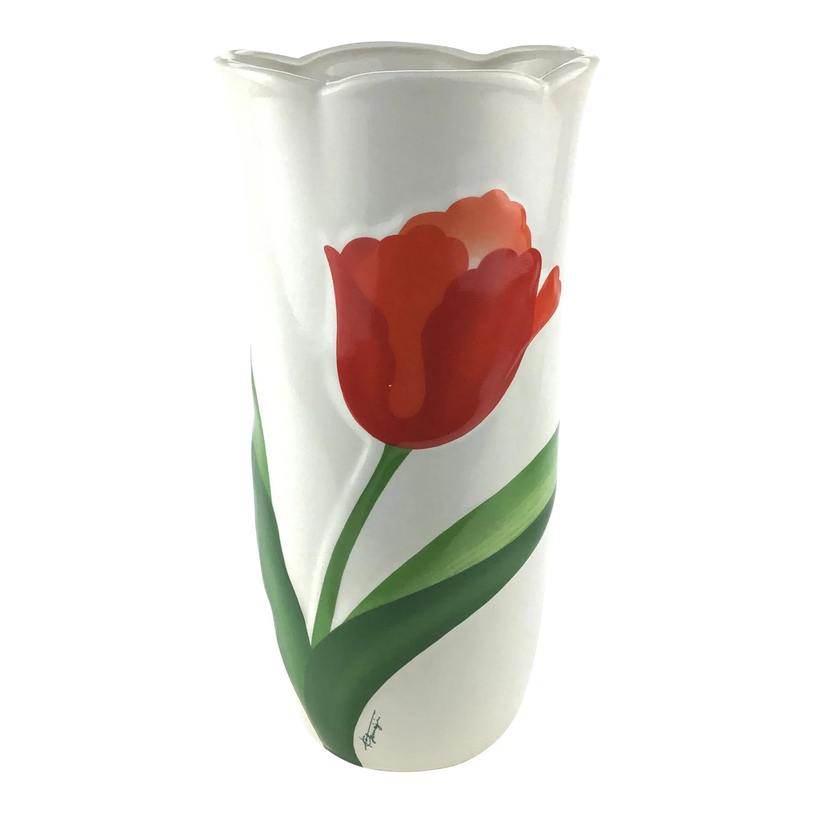 Tall Vintage Ceramic Tulip Design Flower Vase Signed | Chairish