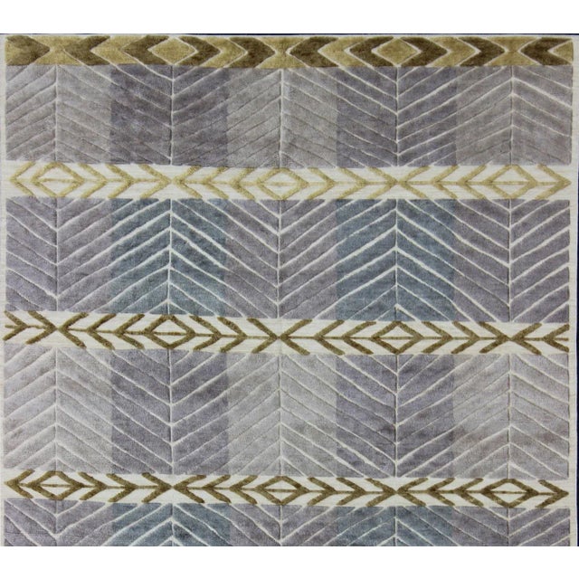 Modern Scandinavian/Swedish Design Rug in Hi-Low Pile in Gray, Purple ...