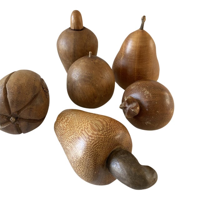 Vintage Carved Wood Fruit Collection - 6 Pieces | Chairish