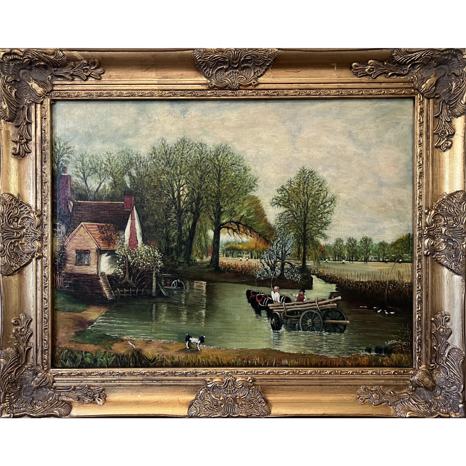 Vintage M. Jaffe English Original Oil Painting Cottage River Scene ...
