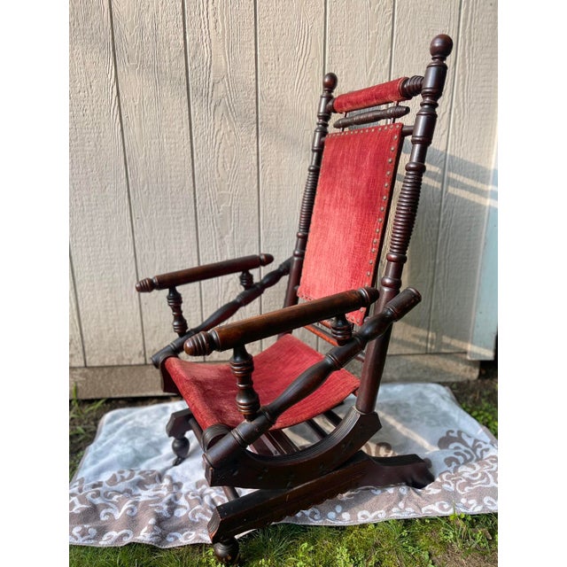 19th Century Finely Carved Mahogany Platform Rocker in Red Velvet ...