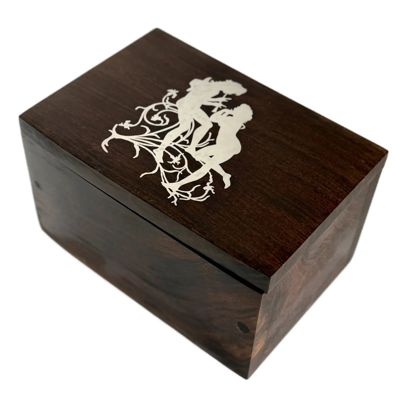 1980s Ironwood Box With Inlayed Sterling Silver Romantic Figures by ...
