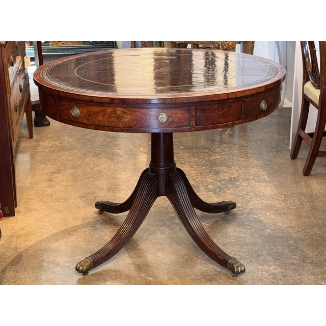 Round Table With Leather Top | Chairish