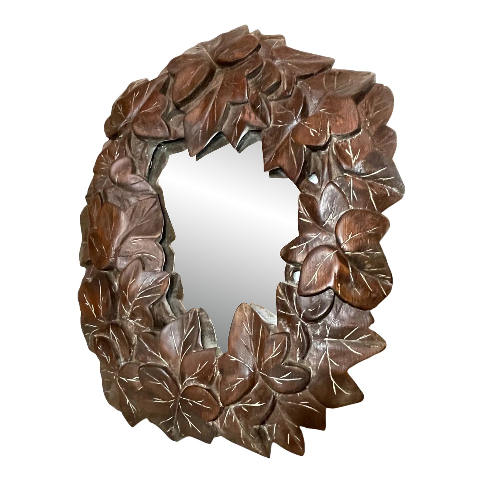 Antique Hand Carved Folk Art Wood Leaf & Vine Wall Mirror Sculpture Art ...