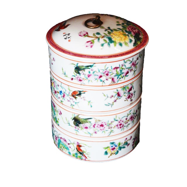 Chinoiserie Famille Rose Porcelain Stacking Boxes | Chairish