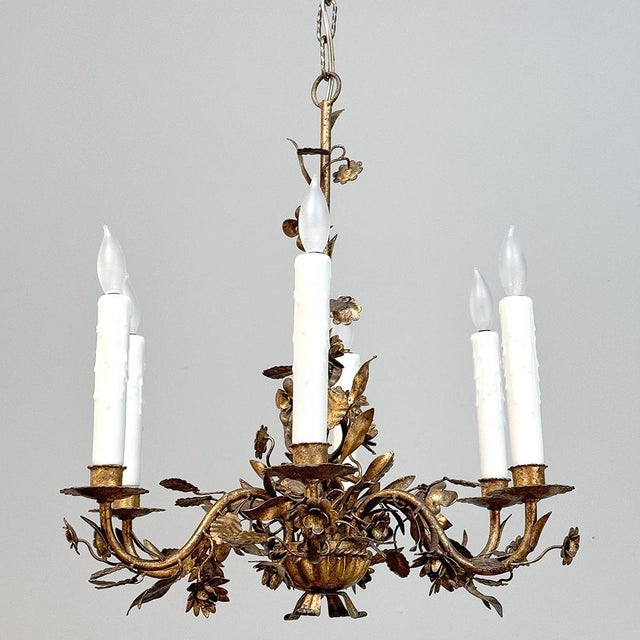 Antique Italian Wrought Iron Gilded Chandelier | Chairish