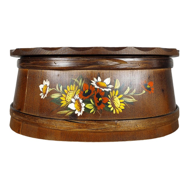 Late 20th Century Vintage Wooden Hand Painted Barrel Box | Chairish