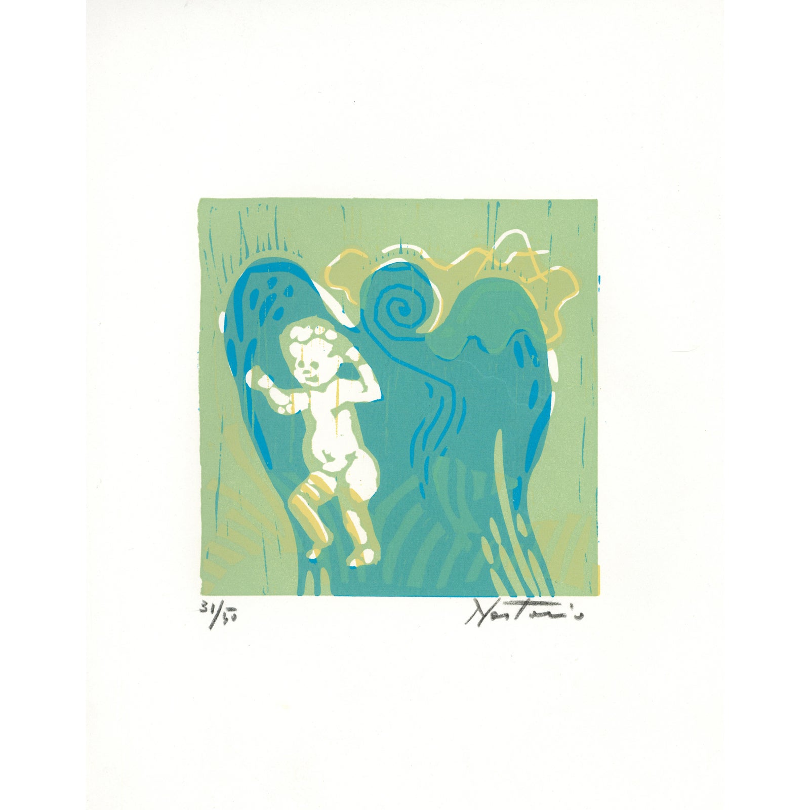 "Child With Angel" Signed 1974 Woodblock Engraving by Alessandro ...