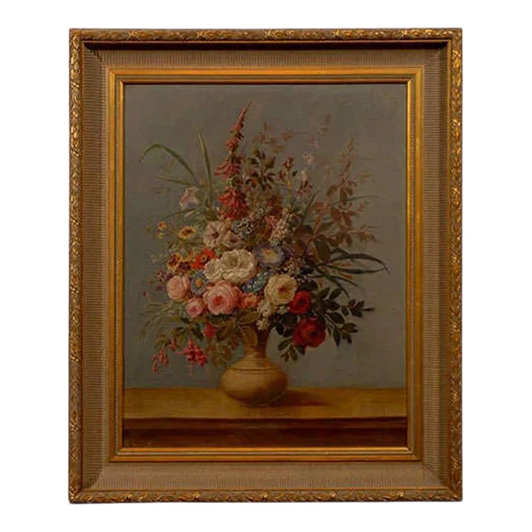 Italian Rococo 1770s Framed Still-Life Painting Depicting a Bouquet of ...
