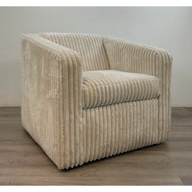 Modern Light Cream Striped Faux Fur Swivel Club Chairs Pair | Chairish